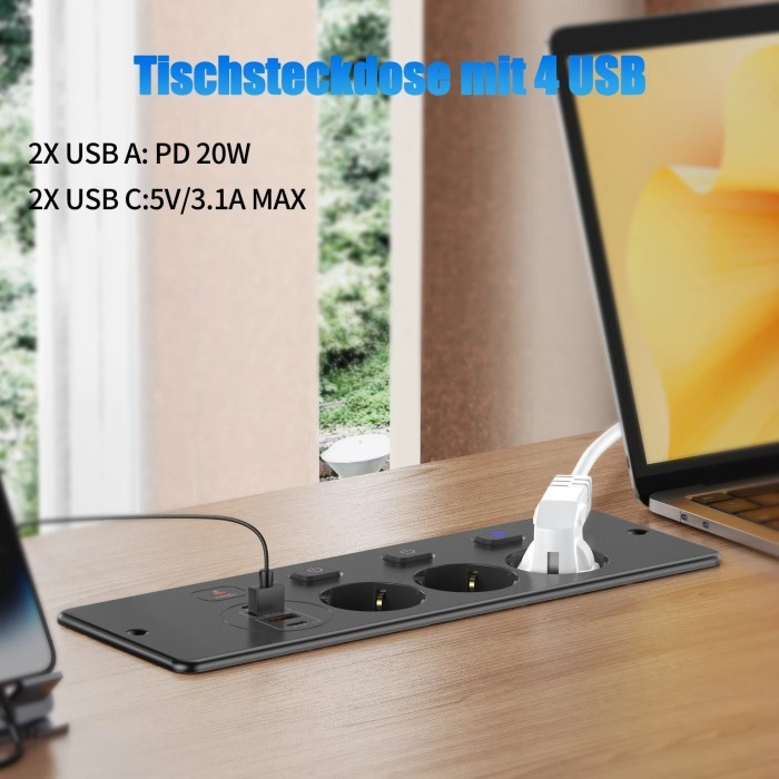 Jual Stop Kontak Colokan Listrik Meja Tanam 4 Port USB Type C Fast ...