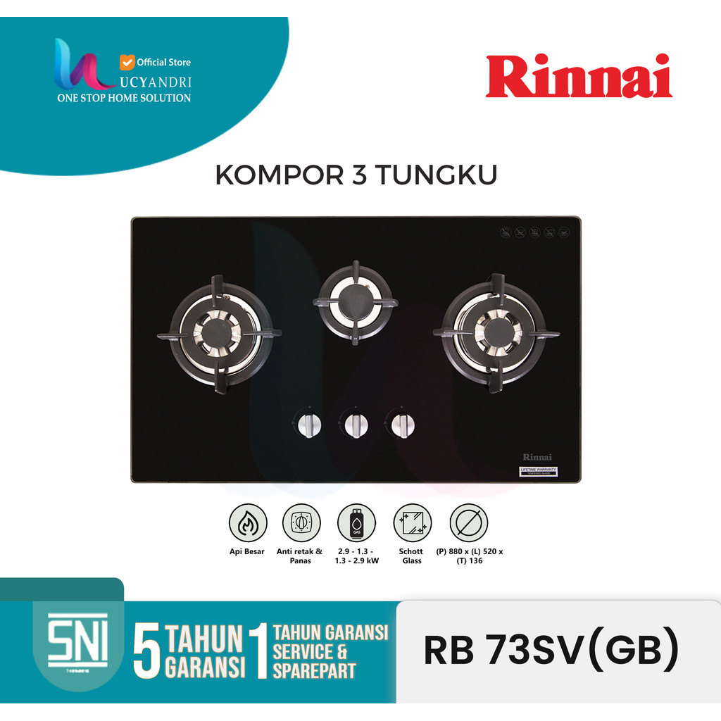 Jual Kompor gas tanam 3 Tungku Rinnai RB 73SV GB (Schott Glass) | Shopee Indonesia