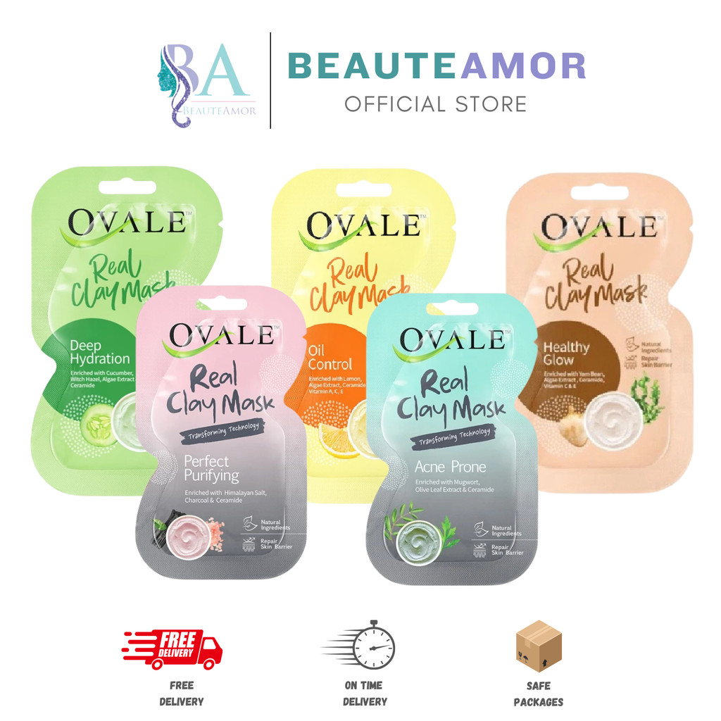 Jual OVALE Real Clay Mask - Masker Perawatan Wajah Cerah Kemasan Sachet ...
