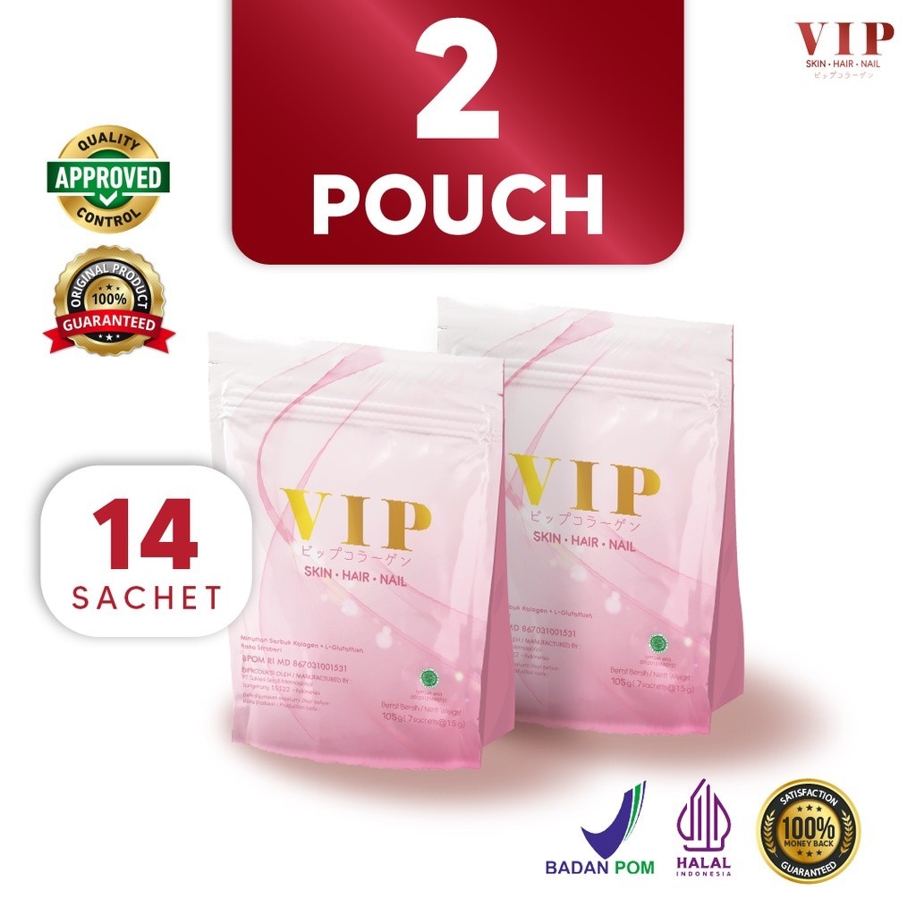 Jual VIP Collagen Whitening 1 Pouch 7 Sachet Pouch | L-Glutathione & Collagen Tripeptide Korea ...