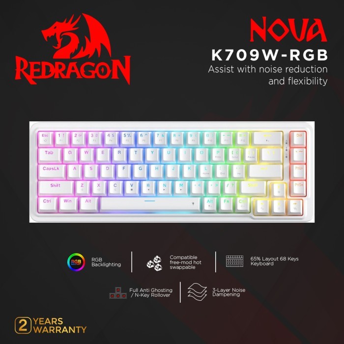Jual Redragon 65% Wired Mechanical Gaming Keyboard RGB NOVA - K709W-RGB ...