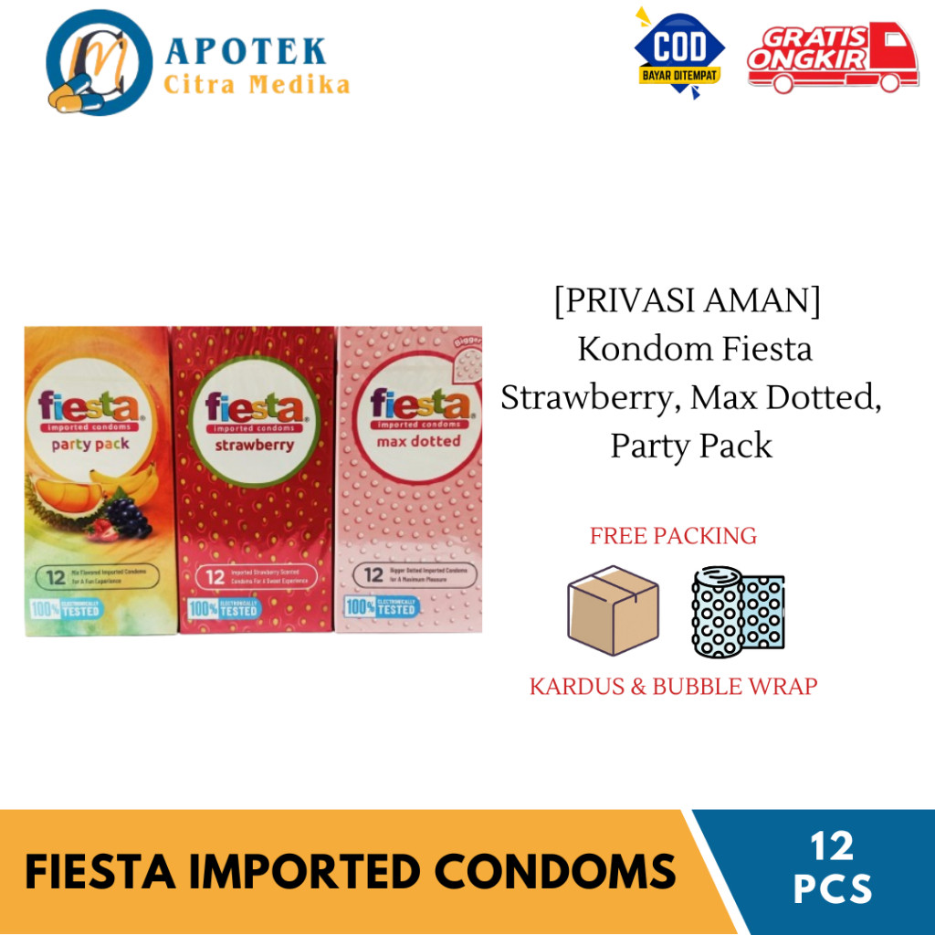 Jual [ ] Kondom Fiesta Isi 12 Sachet - Strawberry, Max Dotted, Party ...