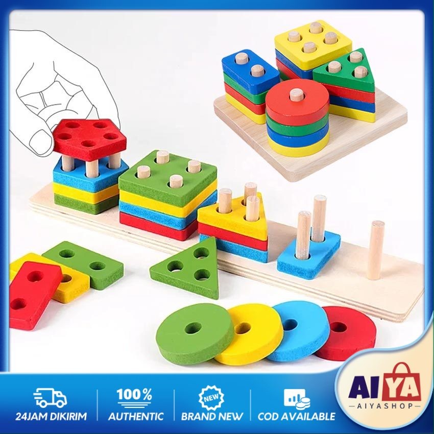 Jual Puzzle Geometri Mainan Edukasi Montessori 3D / Rectangle Geo Shape ...