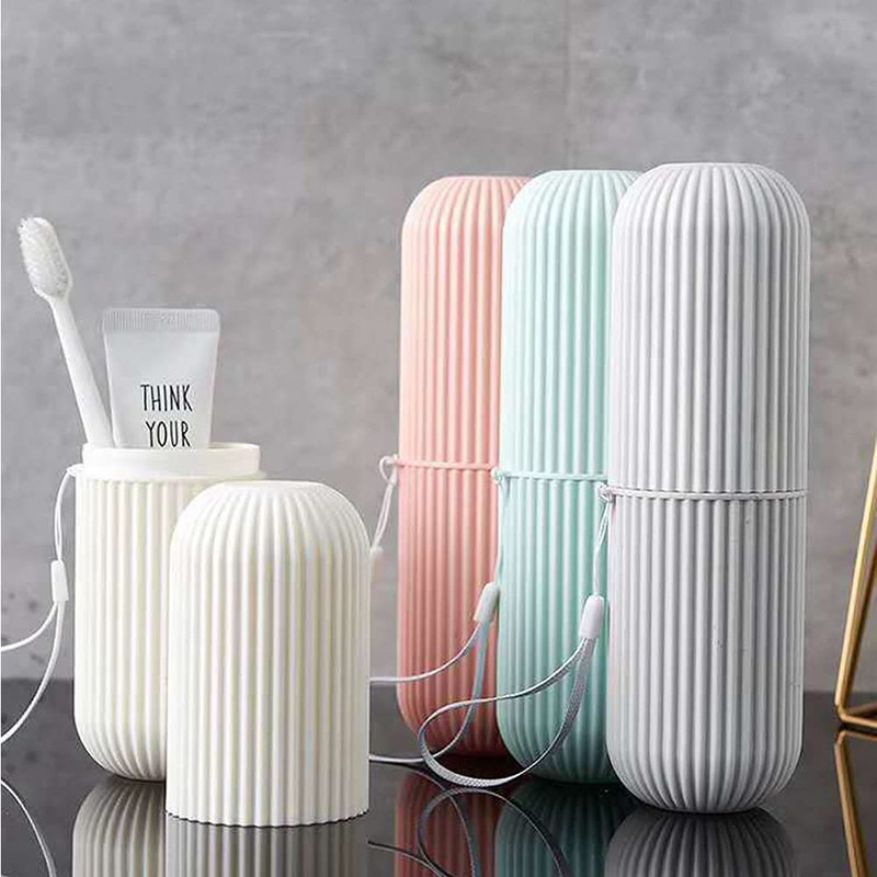 Jual Travel Toothbrush Box Vertical Stripe Portable Mouthwash Cup ...