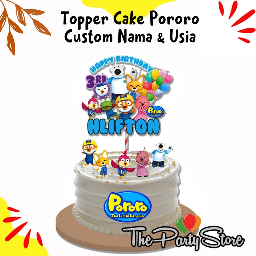 Jual Topper Cake Ulang Tahun Custom Nama dan Usia Karakter Pororo ...