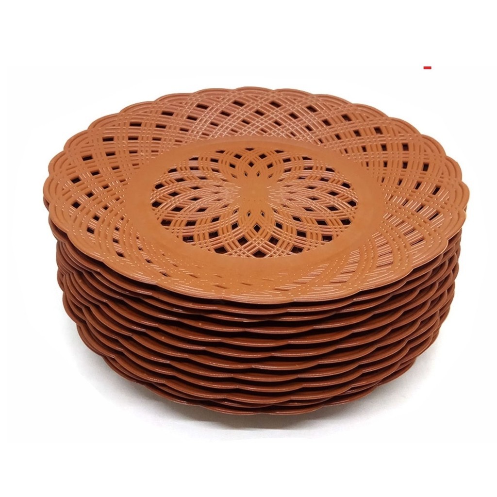 Jual DDP 12 pcs Piring Model Ayaman Rotan Plastik Coklat | Shopee Indonesia