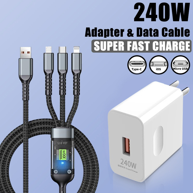 Jual Anti-bending braided data cable data 3 in 1 240W super fast ...