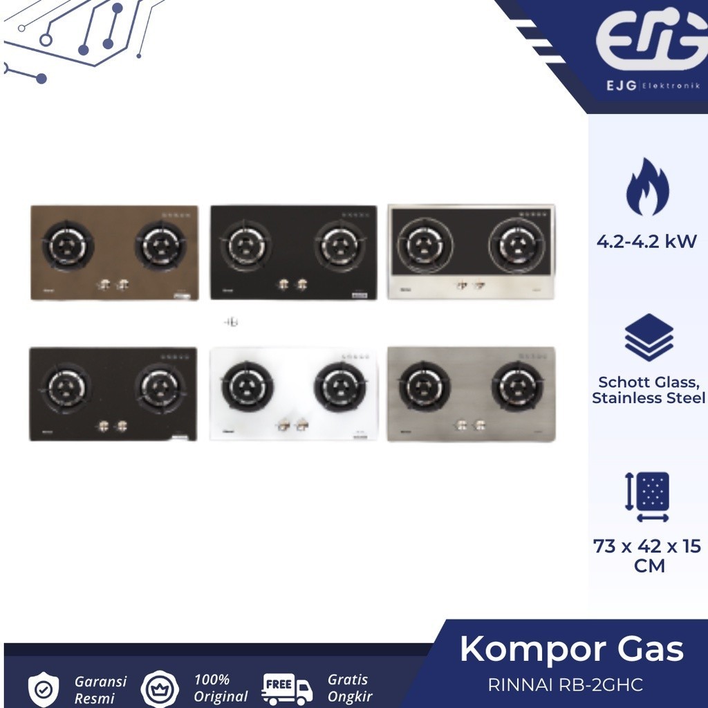 Jual Kompor Tanam Rinnai RB-2-GHC (SB) / (BK) / (SS) / (OW) / (CF) / (MB) Rinnai Built in Hob RB ...