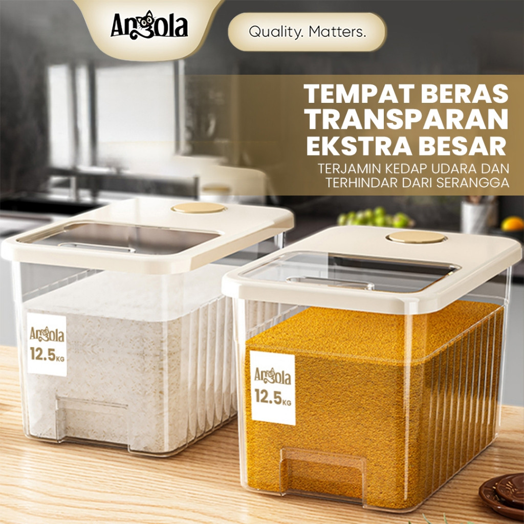 Jual Angola Dispenser Beras / Tempat Penyimpanan Beras Anti Kutu E17-E27 Rice Bucket Food Grade ...