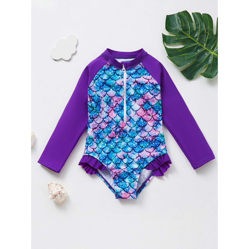 Jual Mermaid Fish Scale Girls Rash Guard Set One Piece Swimwear for ...