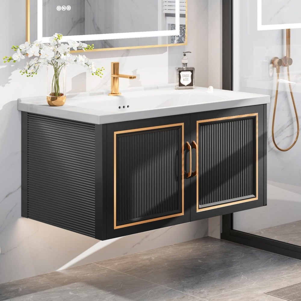 Jual 32" Bathroom Vanity with Ceramic Sink, Floating Vanity with ...