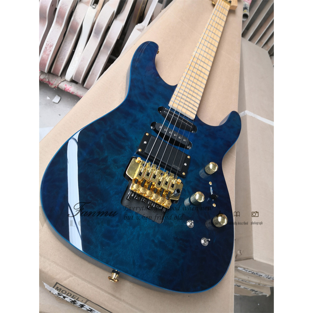 Jual Blue Electric Guitar PC-1 Body Squilted Maple Veneer Maple ...