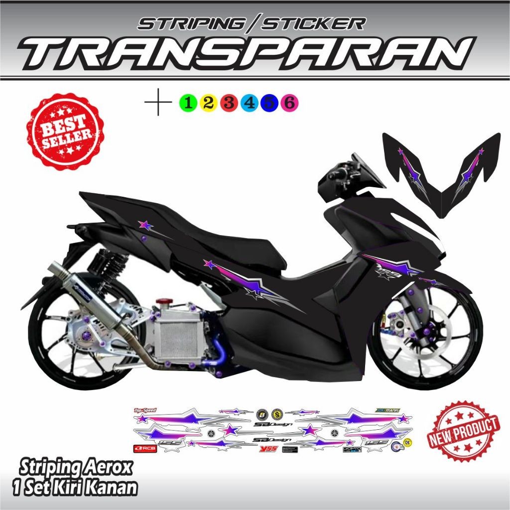 Jual Sticker Striping Custom Aerox New Transparan Uv Bintang Simple Cod ...