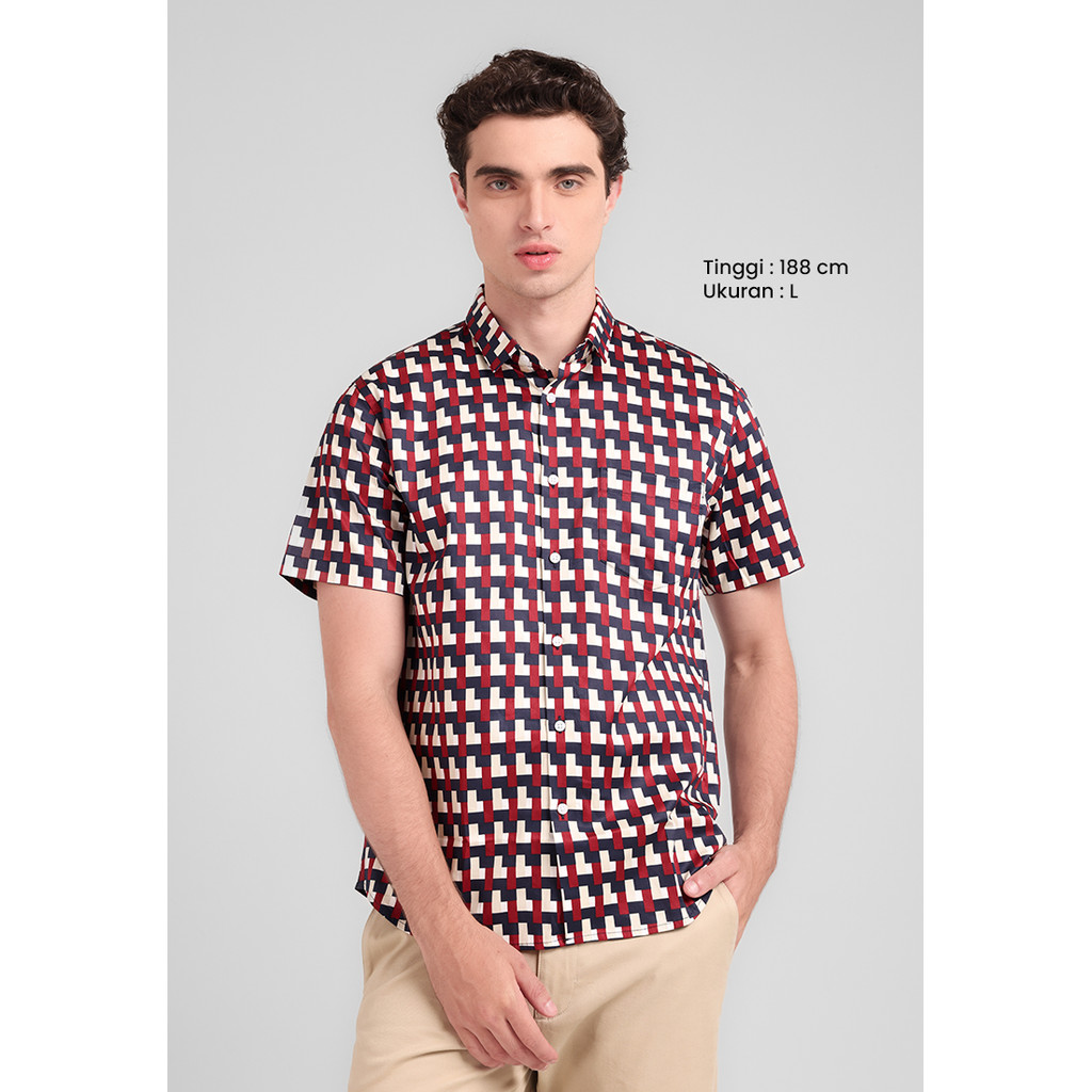 Jual MANZONE - Kemeja Satin Lengan Pendek Pria Largo Slim Fit - Maroon ...