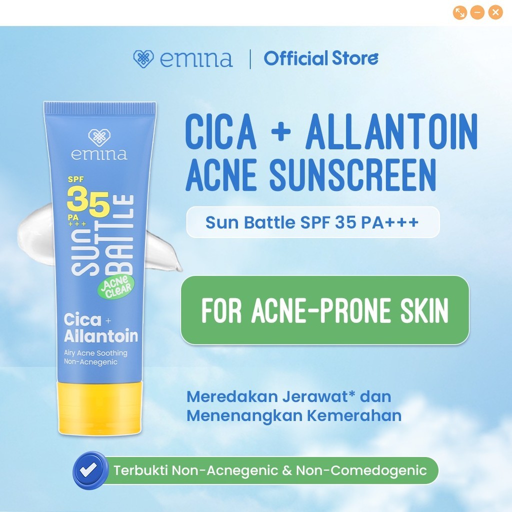 Jual Emina Sun Battle SPF 35 PA +++ Acne Clear Cica + Allantoin Airy Acne Soothing 50 ml ...