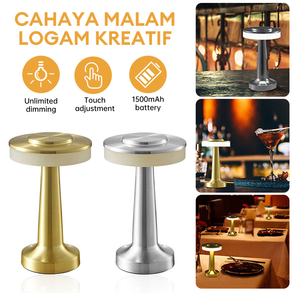 Jual Lampu Meja Hias Touch LED USB Rechargeable Tri Color 3in1 1500mAh Lampu Meja Logam | Shopee ...