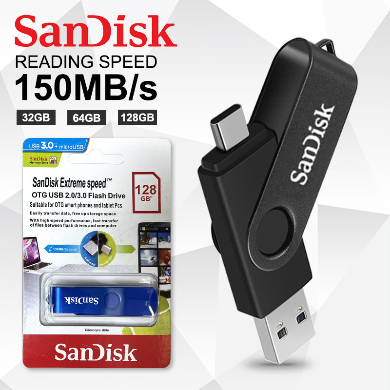 Jual Flashdisk OTG Type C + USB 3.0 150MB/s Dual Port 128G 64GB 32GB ...