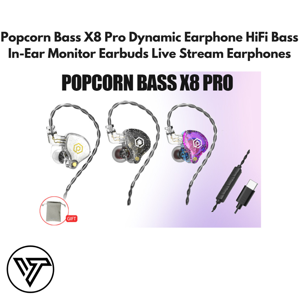 Jual Popcorn Bass X8 Pro Dynamic Earphone HiFi Bass In-Ear Monitor ...