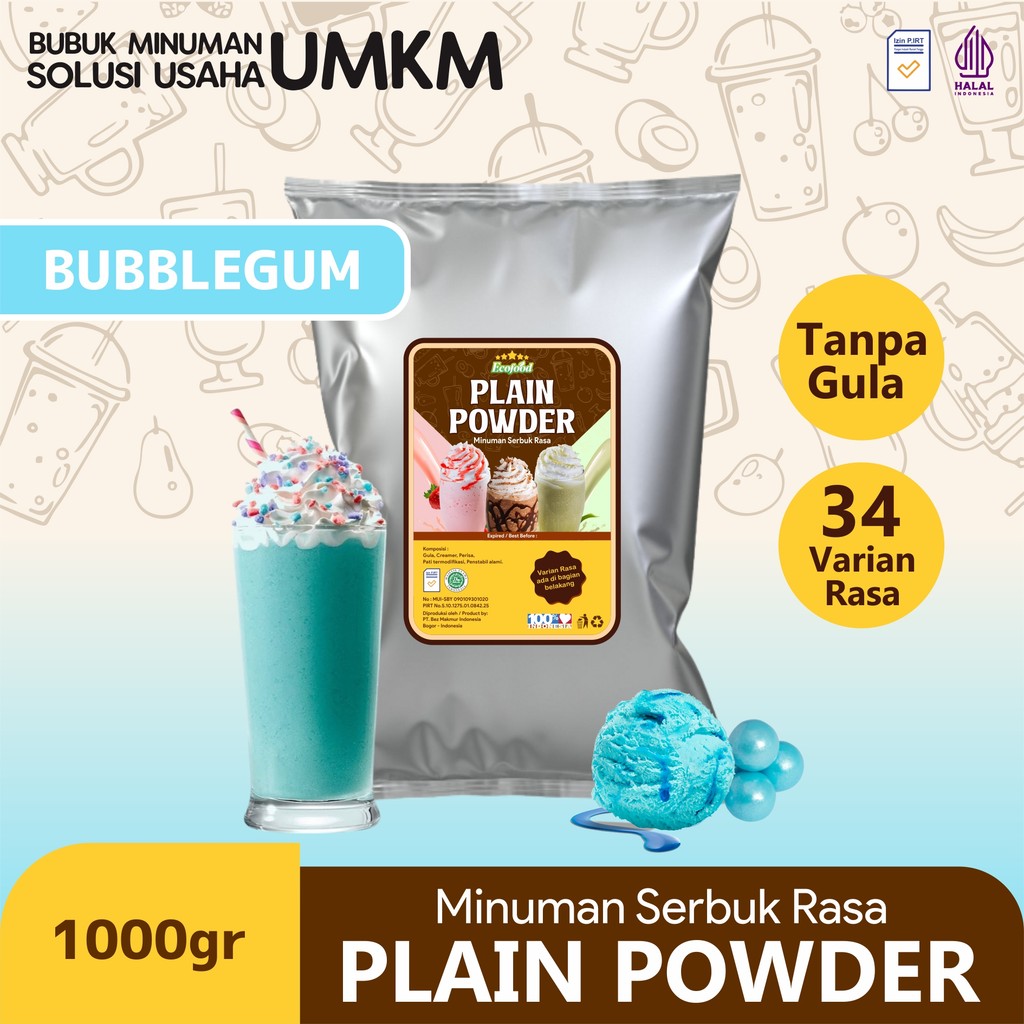 Jual Bubuk Minuman Tanpa Gula Powder Drink No Sugar Plain Powder Rasa Bubble Gum 1kg | Shopee ...