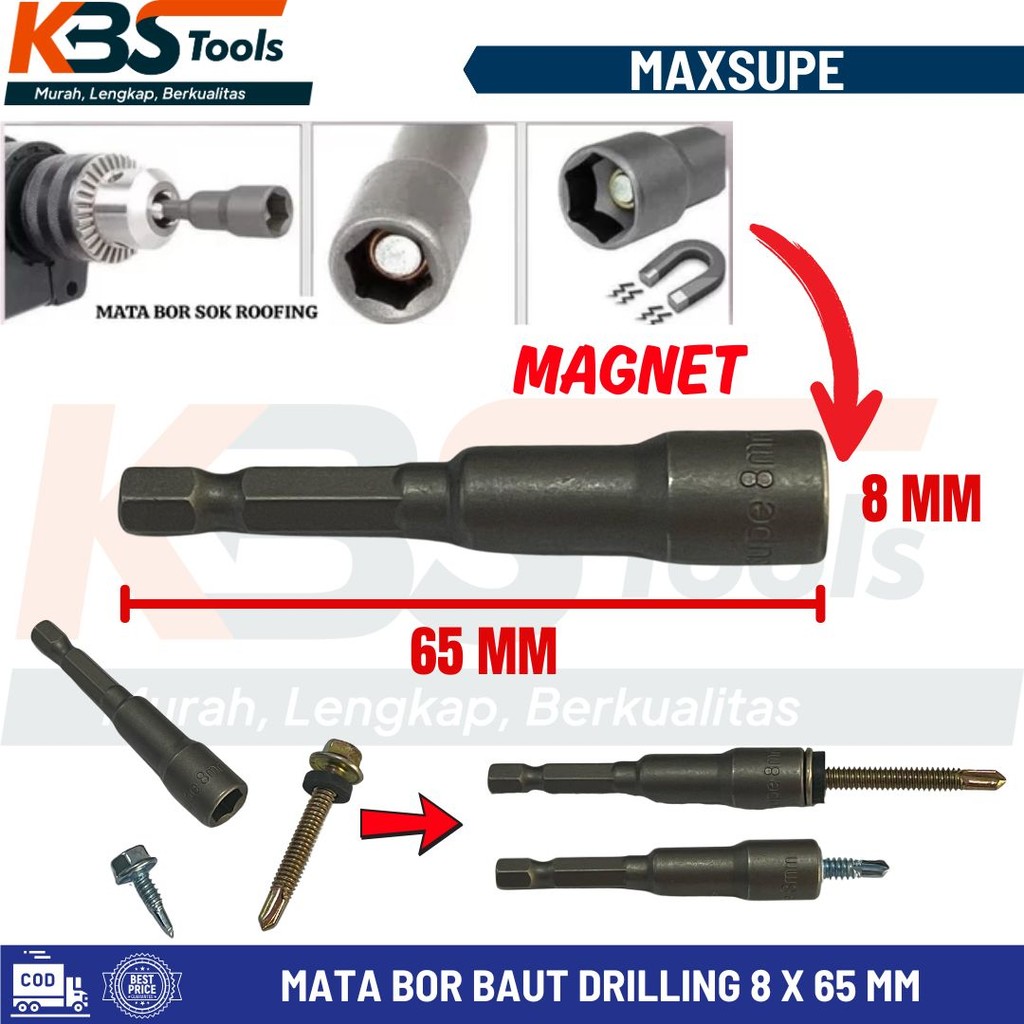 Jual Mata Bor Baut Baja Ringan - Magnetic Hex Nut 8 x 65 mm Sambungan ...
