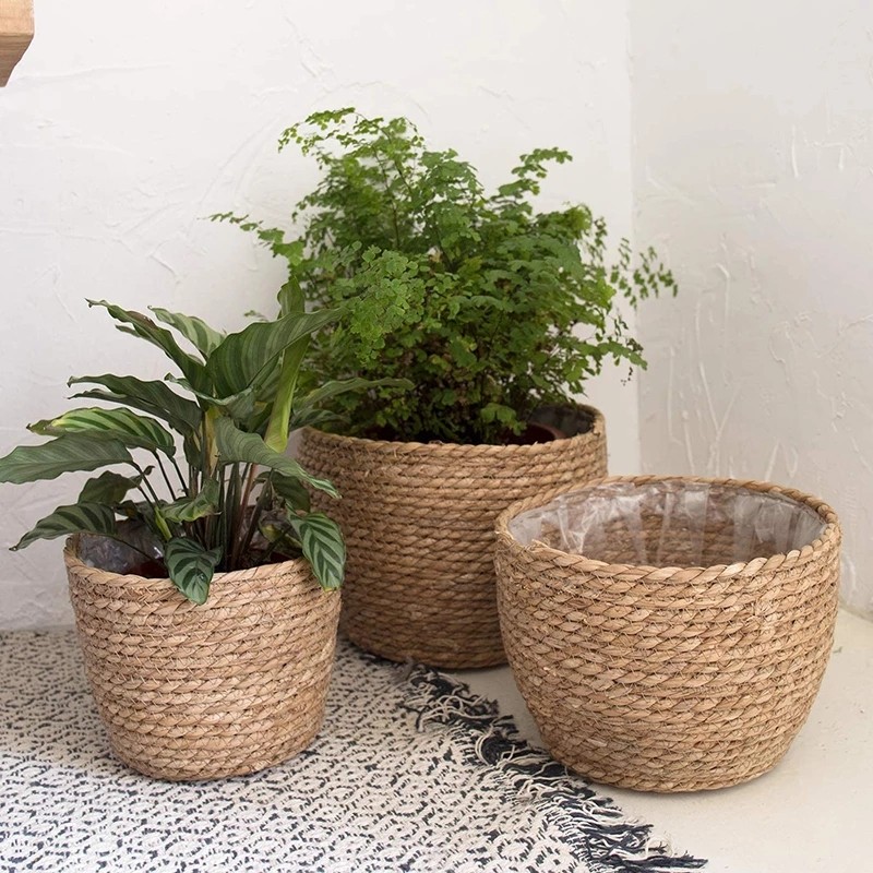 Jual Straw Weaving Flower Plant Pot Basket Grass Planter Basket Indoor ...