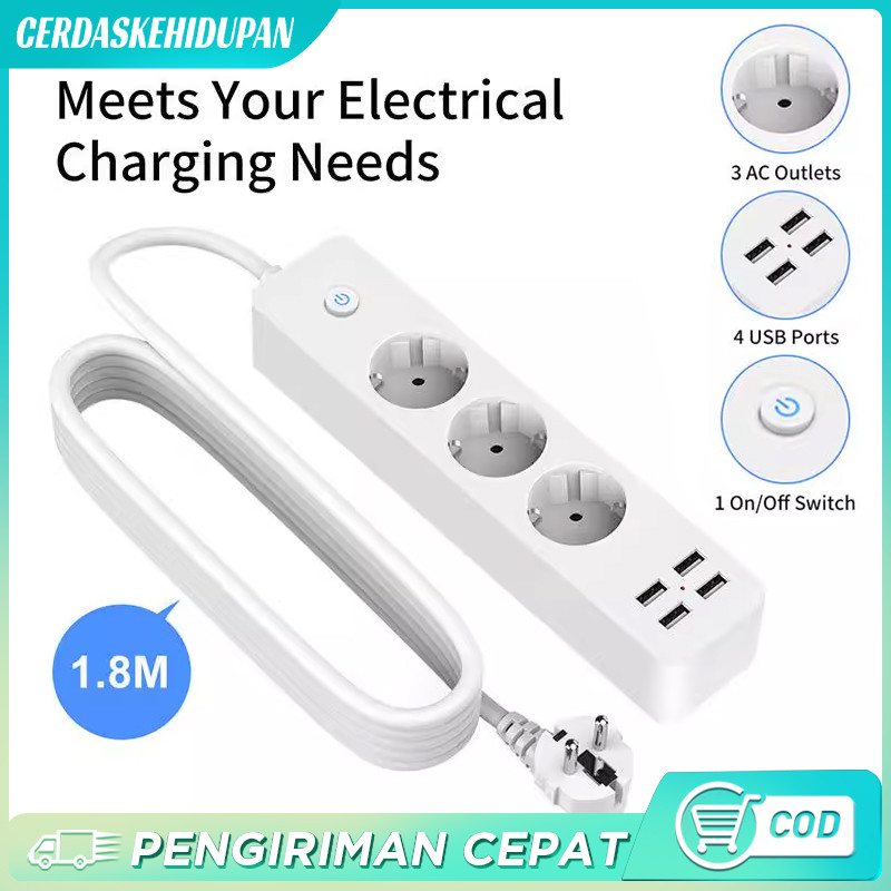 Jual Power Strip Power Socket Stop Kontak 4 Lubang Stop Kontak USB Kabel Panjang 1.8 Meter ...