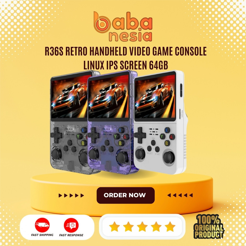 Jual R36S Retro Handheld Video Game Console Linux IPS Screen 64GB ...