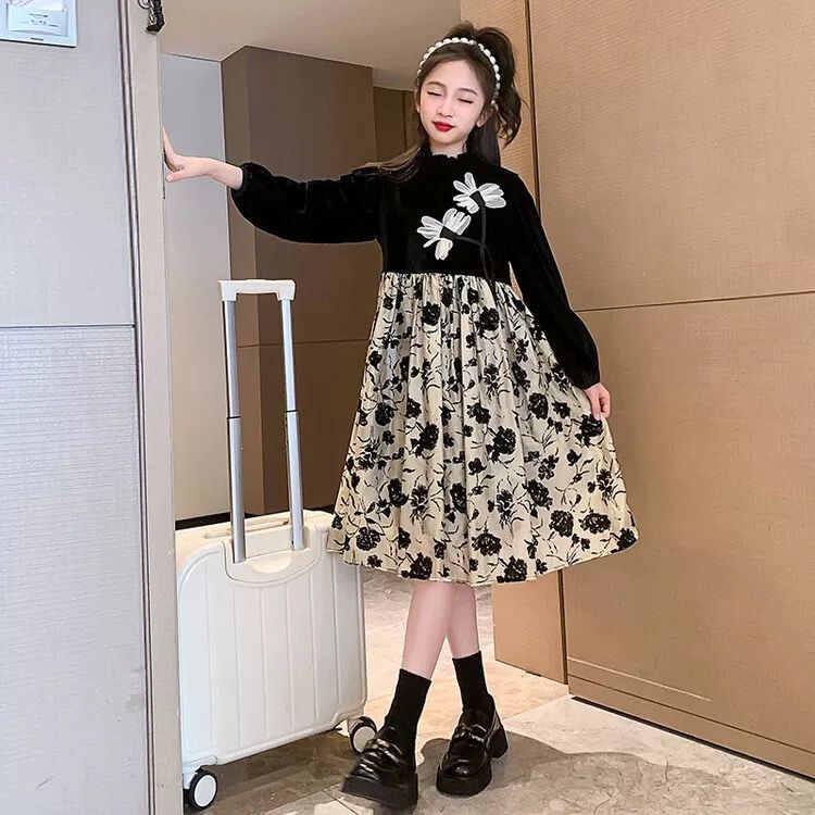 Jual [zs1528] Size 5-10/11TH Dress Hitam Bunga Timbul Dress Pesta Anak ...