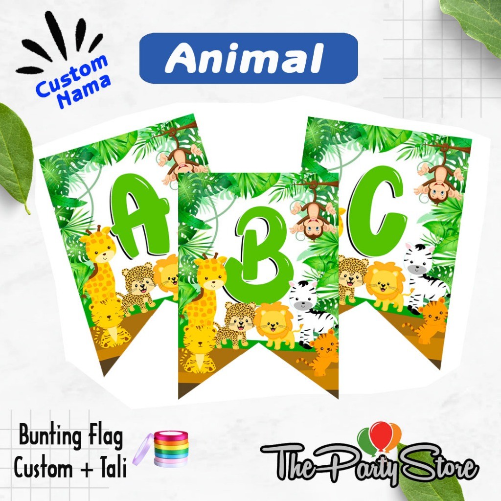 Jual Banner Bunting Flag Happy Birthday Karakter Animal /Banner Custom ...