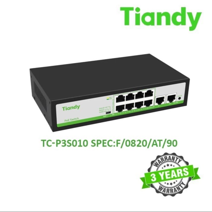 Jual POE Switch Tiandy TC-P3S010 8 Port + 2 Uplink 10/100Mbps | Shopee ...
