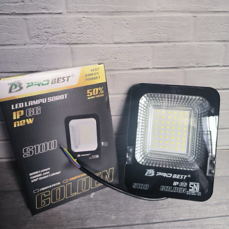 Jual Probest Golden Lampu sorot led 100w flood light CAHAYA PUTIH IP66 SNI | Shopee Indonesia