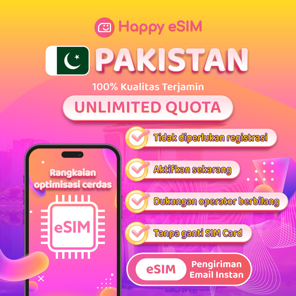 Jual Happyesim eSIM Pakistan Unlimited Internet Data| Travel eSIM Card ...