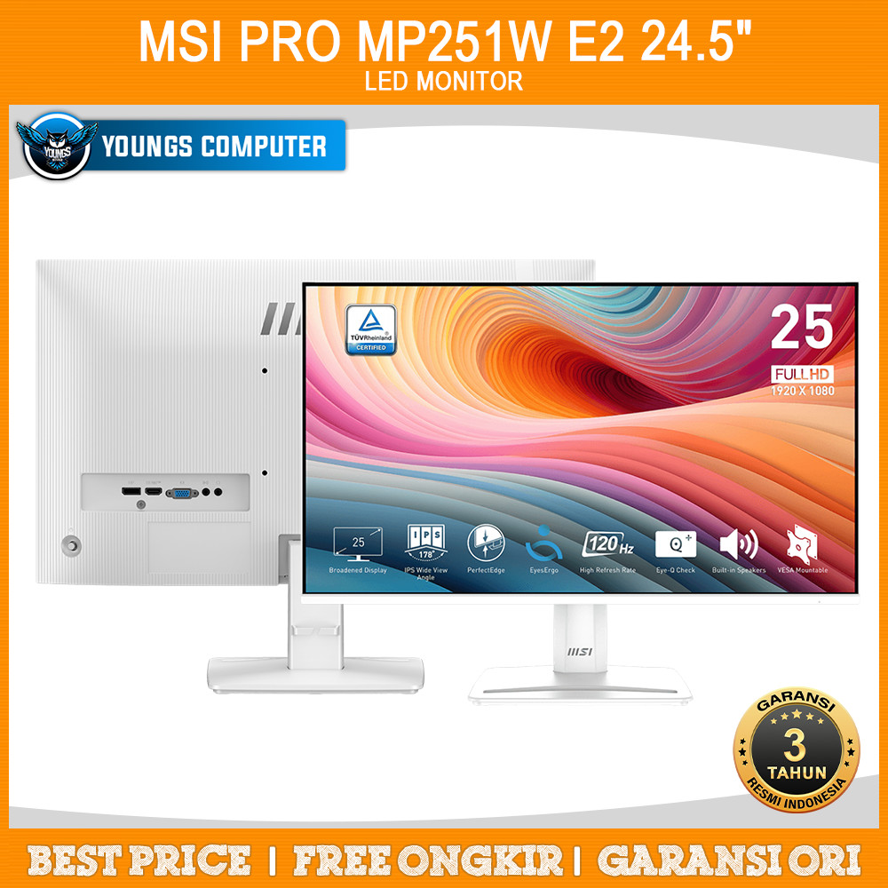 Jual LED MSI PRO MP251W E2 24.5" IPS 120Hz Speaker White Monitor | Shopee Indonesia