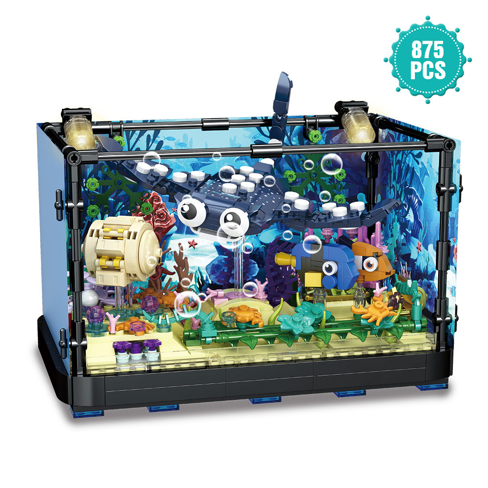 Jual Fish Tank Block Set with Lights, Aquarium, Marine Life, Shark Eco ...