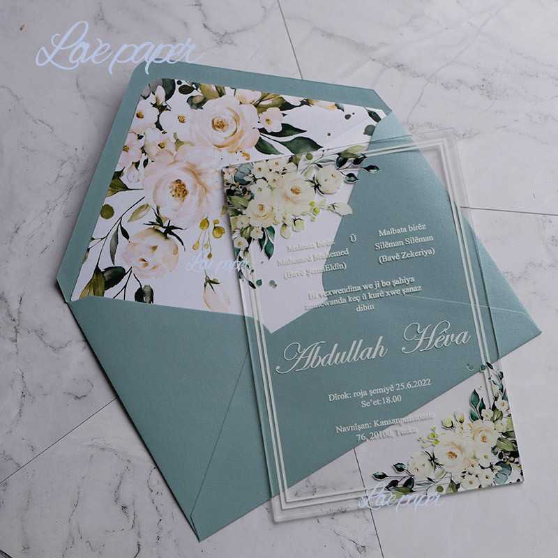 Jual Flower Printing Transparent Acrylic Invitation Card Wedding ...