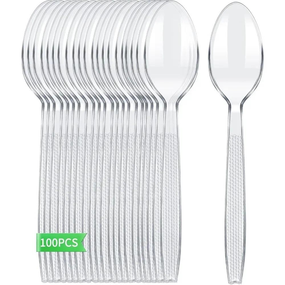 Jual 100 Cutlery Spoon Set Transparent Color,Heat-resistant Disposable ...