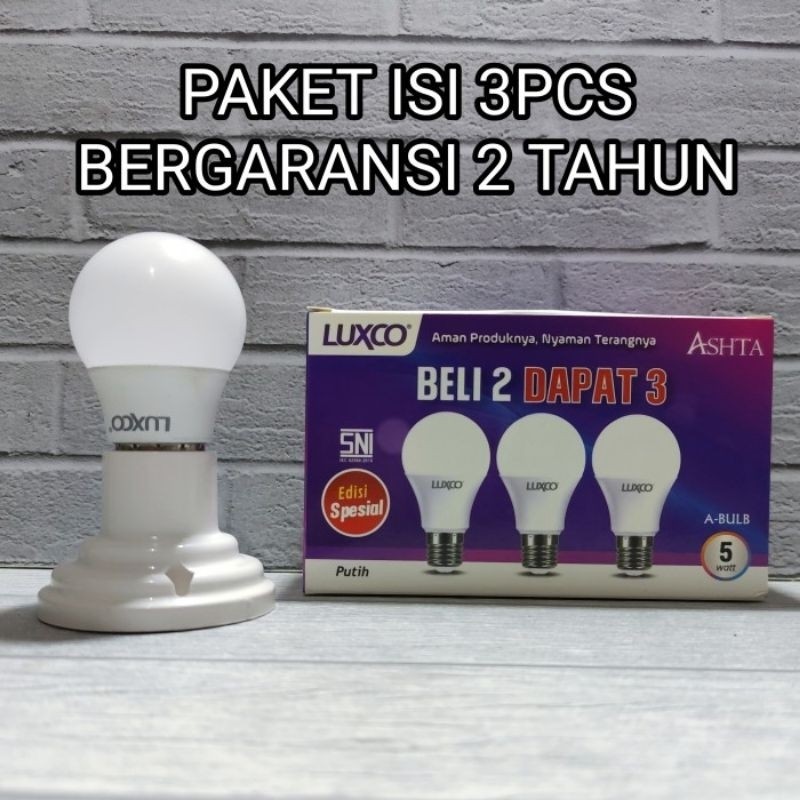 Jual LUXCO ASHTA LAMPU LED A BULB 5W PAKET ISI 3PCS CAHAYA PUTIH SNI BAGUS BERKUALITAS SUPER ...