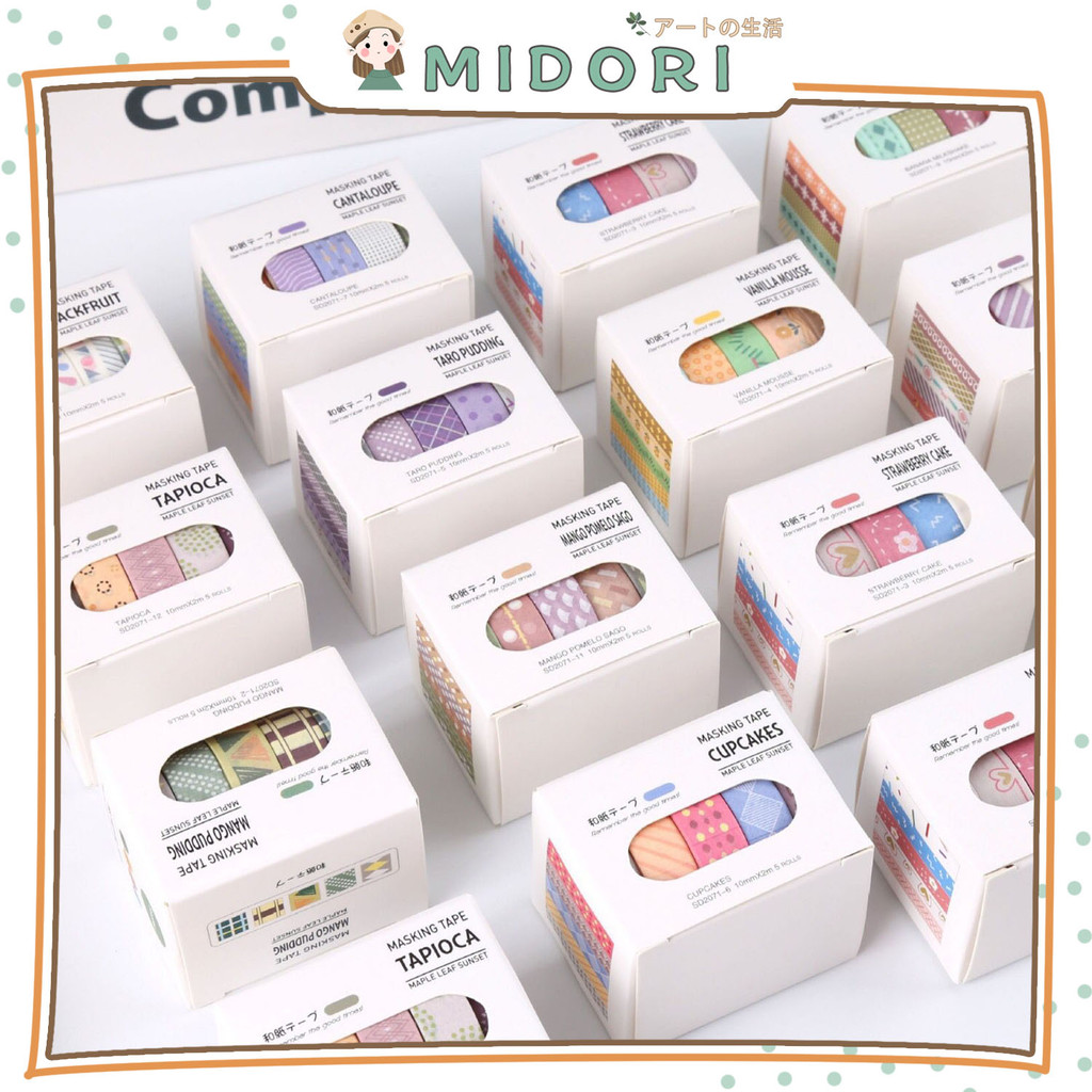 Jual [MIDORI] 5 Rolls MAPLE LEAF SUNSET Washi Tape Rainbow Deco Masking ...