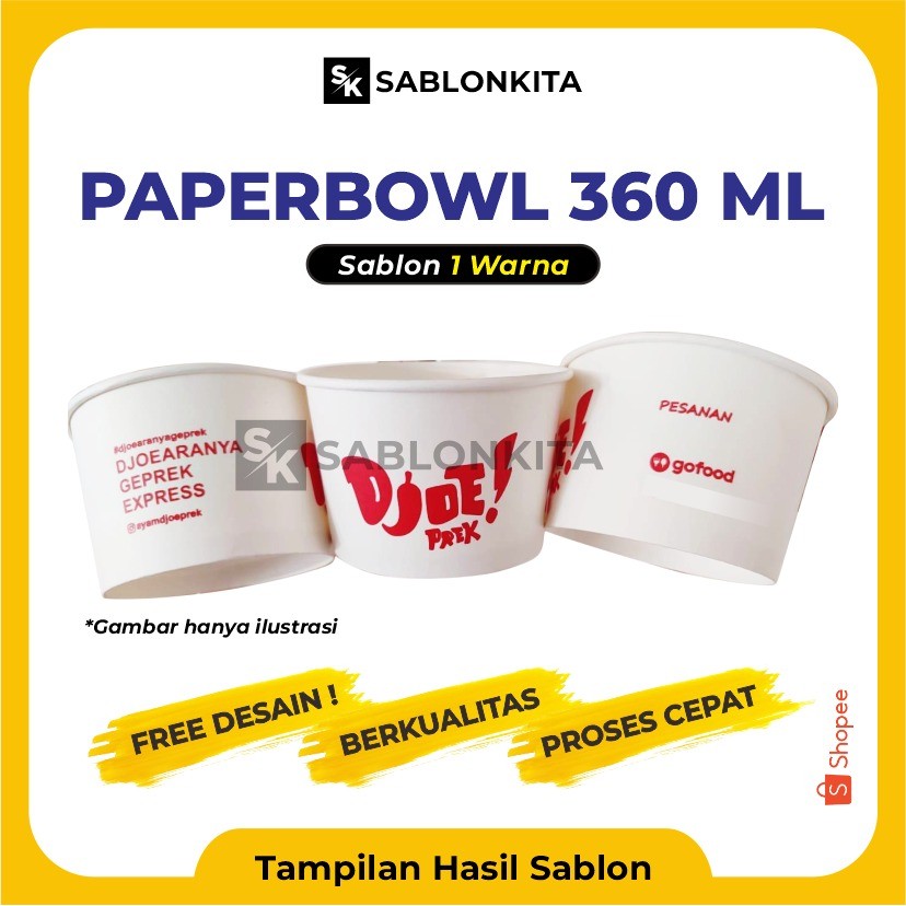 Jual NO COD [[ SABLON CUSTOM ]] PAPER BOWL 360 ML INDOKU Mangkok Kertas ...