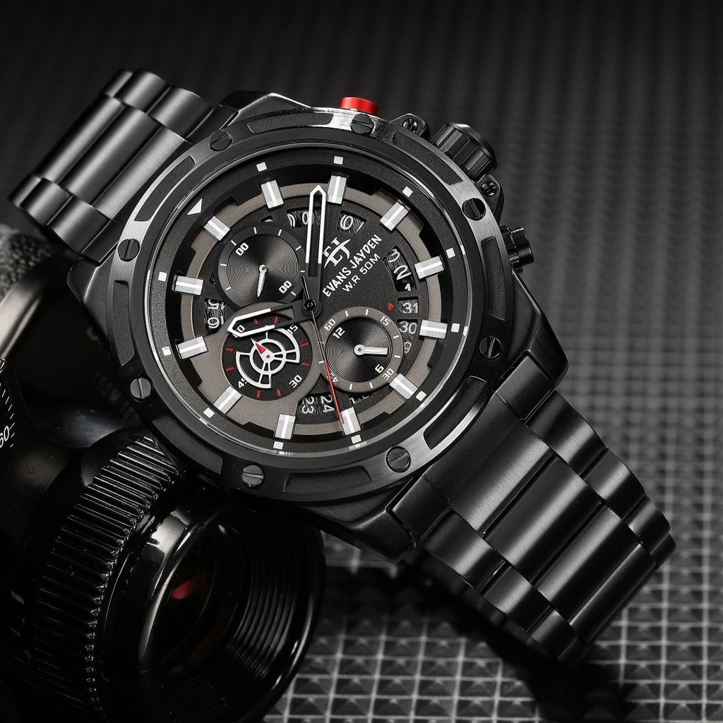 Jual Buy 1 Get 1 !!! Evans Jayden Jam Tangan Pria 9597 Rantai Stainless ...