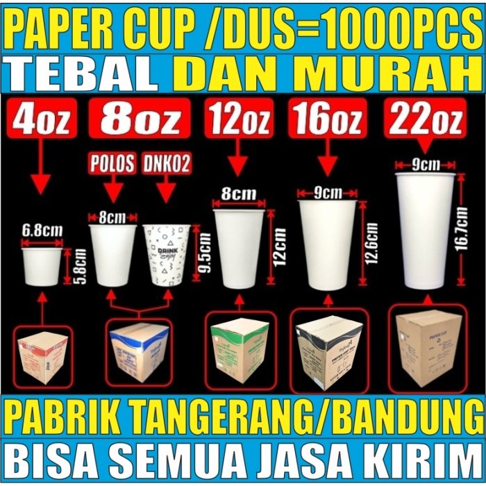 Jual Paper Cup Tebal 4oz 120ml 8oz 240ml 12oz 360ml 16oz 480ml 22oz 660ml Dus Gelas Kertas ...