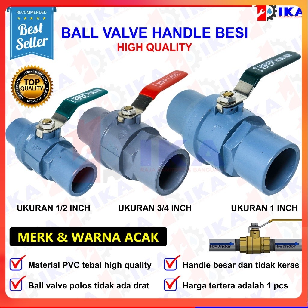 Jual Ball Valve PVC GAGANG BESI 1/2 Inci 3/4 " 1 " / Stop Kran Pipa Ballvalve PVC 1/2” / Stop ...