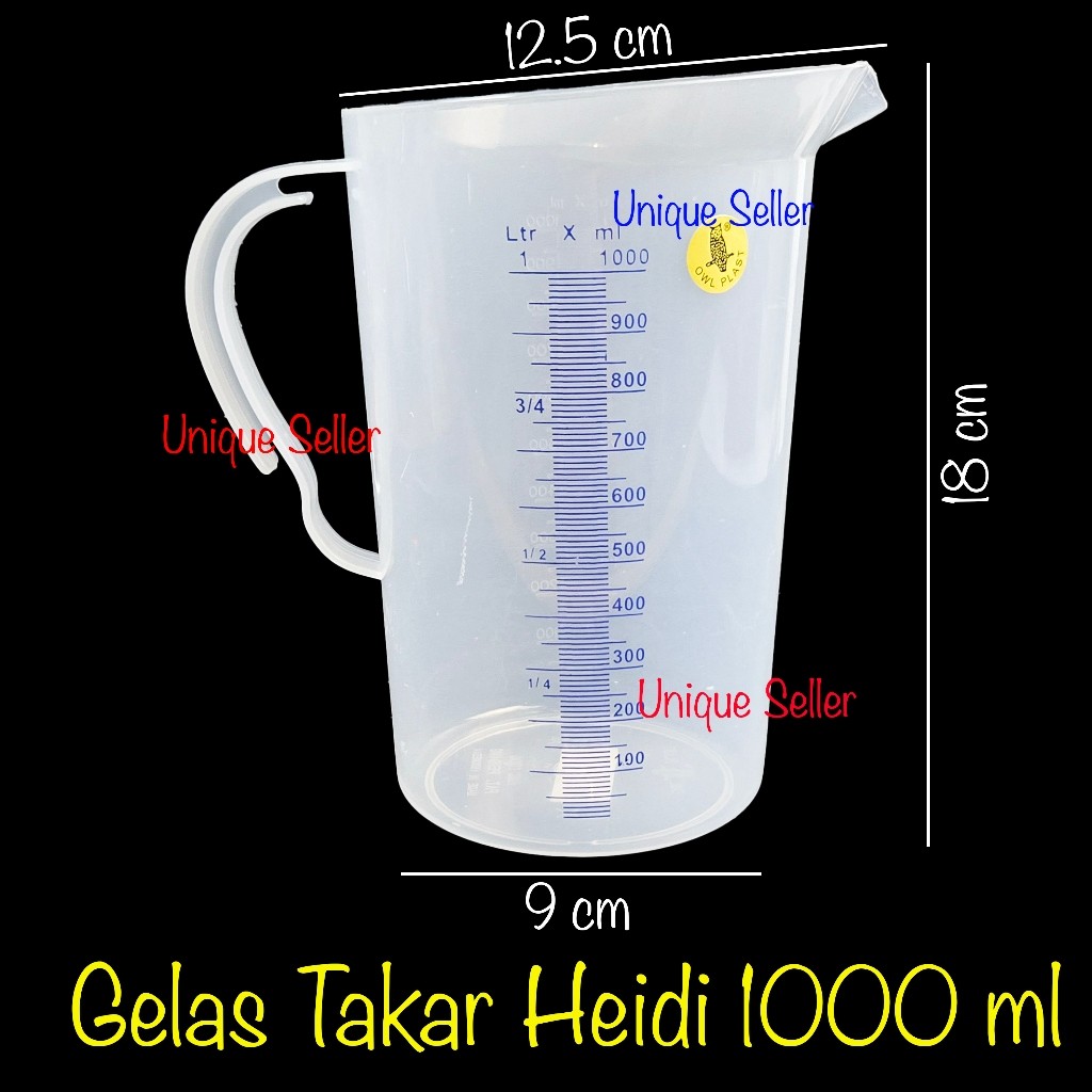Jual Gelas Ukur 1000ml Tebal Gelas Takar OWL Measuring Cup 1 Liter Heidi / Gelas Takar Ukur ...