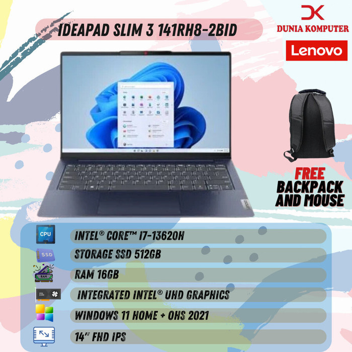 Jual Lenovo IdeaPad Slim 3 14IRH8-83EL002BID 2BID 2AID/Core i7-13620H/16GB/512GB SSD/14″ FHD IPS ...