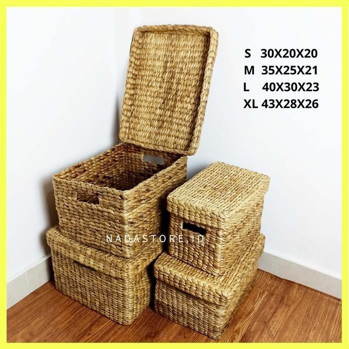 Jual keranjang enceng tutup/storage box tutup/storage box waterhyacinth ...