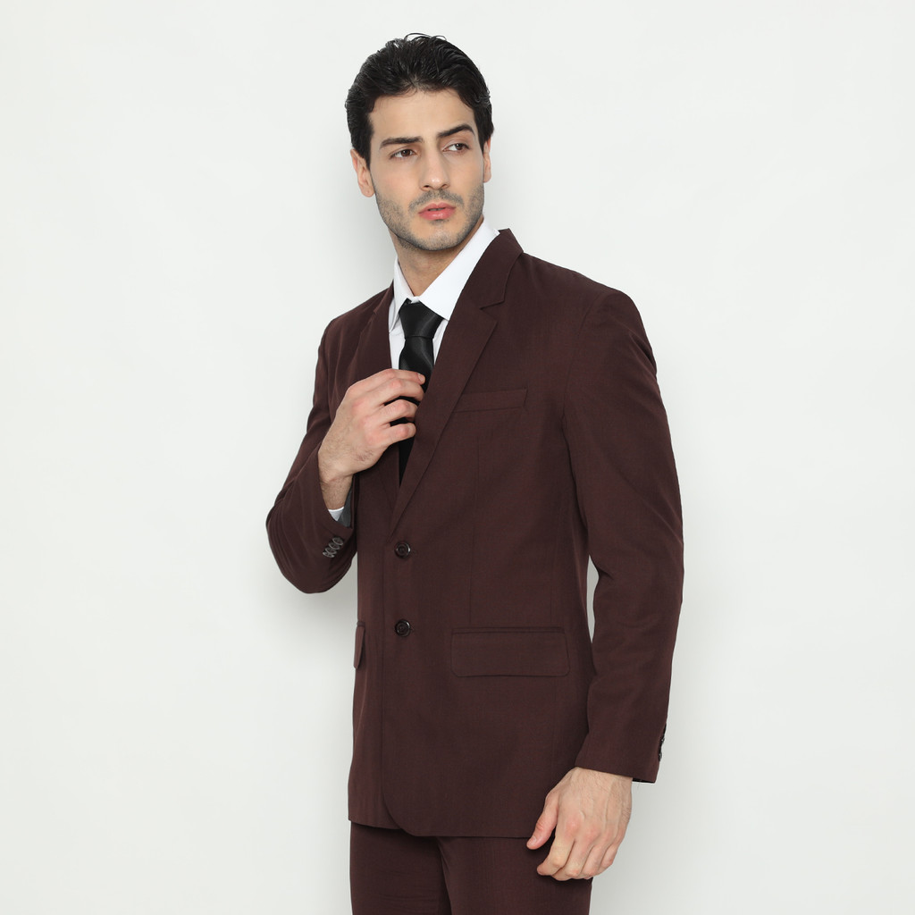 Jual Code Male Jas Kancing 2 Wool Touch Maroon Slimfit | Shopee Indonesia