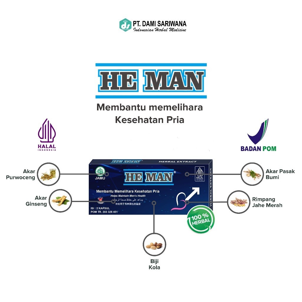 Jual Jamu Kuat Herbal Pria HE-MAN (1 Strip 2 Kapsul) Membantu ...