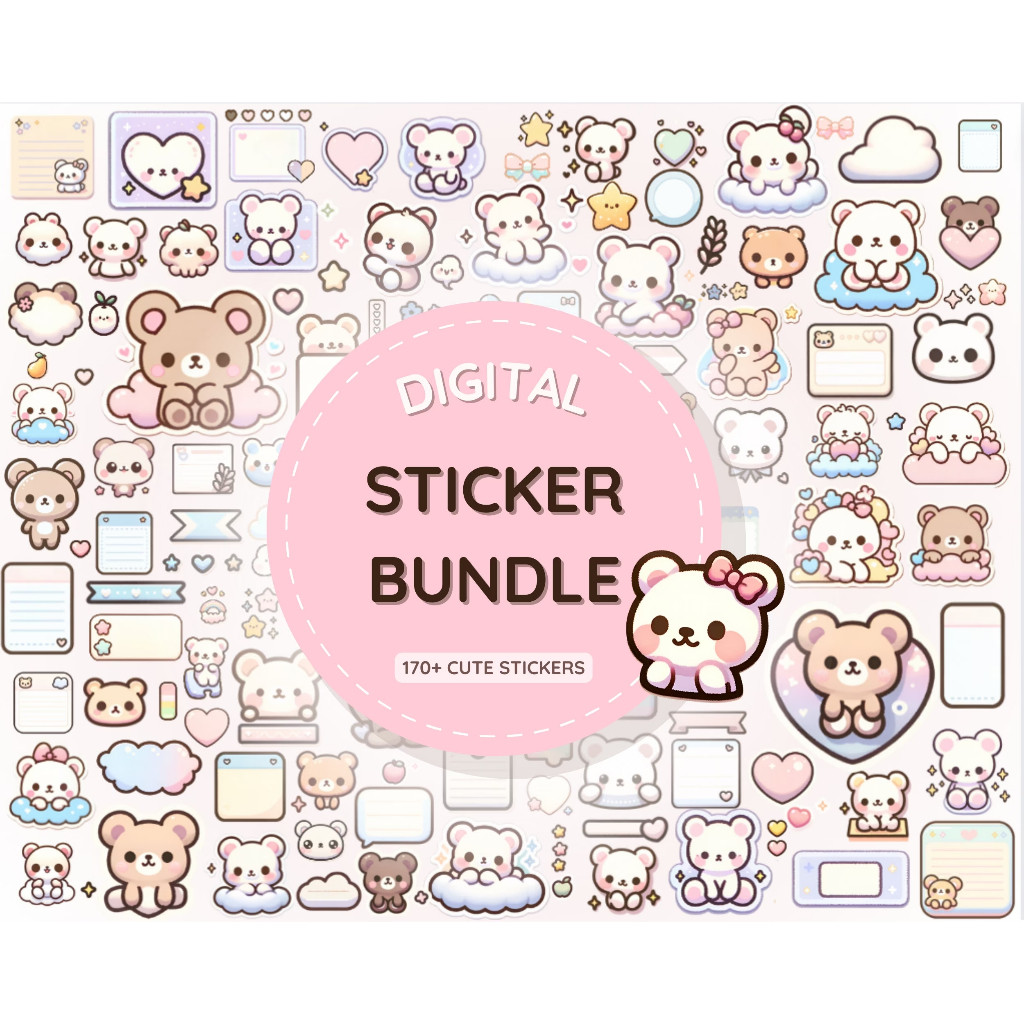 Jual Digital Sticker Pack: 170+ Cute Kawaii Bear Stickers for Goodnotes ...