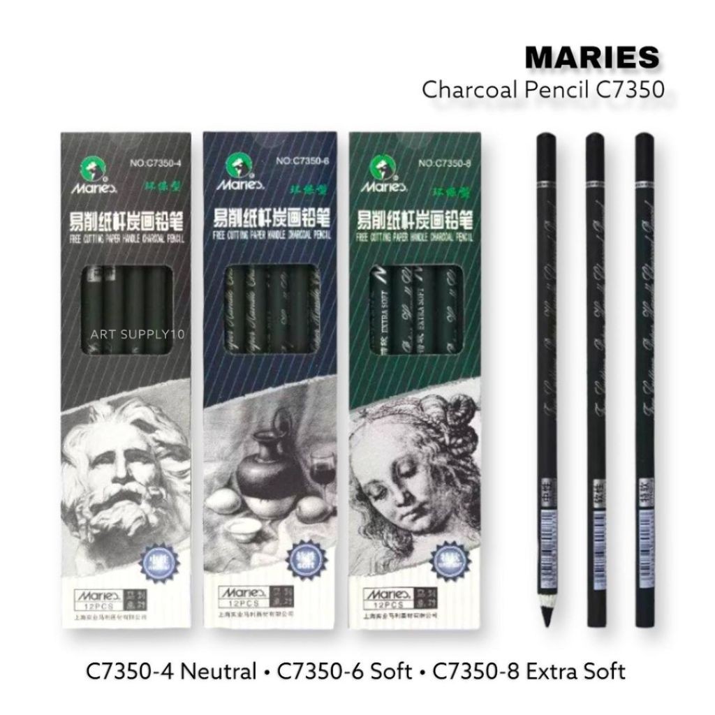 Jual Pensil Sketsa Maries C7350 Charcoal Pencils Free Cutting Paper Handle Charcoal Pensil Arang ...