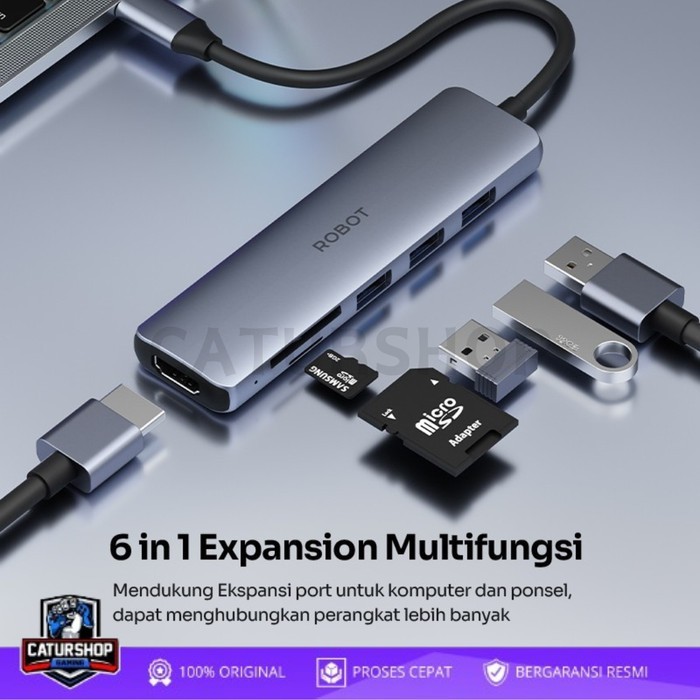 Jual ROBOT HT360 Multiport 6 in1 USB Type C HUB to HDMI SDCARD MICROSD USB 3.0 Port Adapter ...